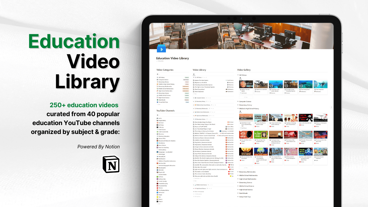 Education Video Library: Learning Resource - Notionland Template Gallery